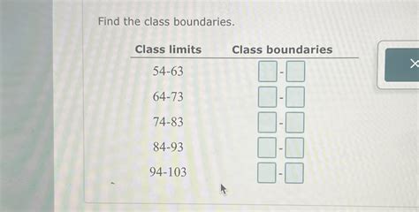 solved find the class boundaries table[[class limits class