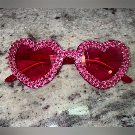 Accessories Heartshaped Pink Rhinestone Sunglasses Sunnies Crystal