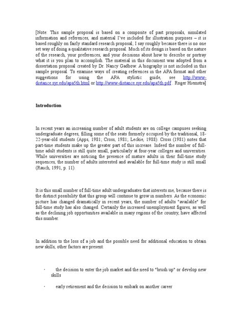 A Sample Qualitative Research Proposal Written In The Apa 5th Style