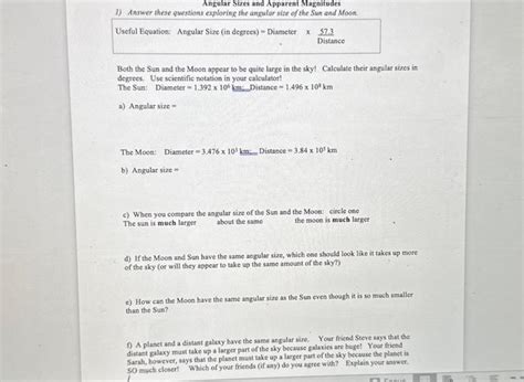 Solved Uscful Equation Angular Size In Degrees Diameter