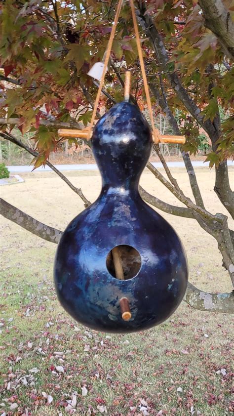 Large Bottle Gourd Birdhouse In Blue Etsy