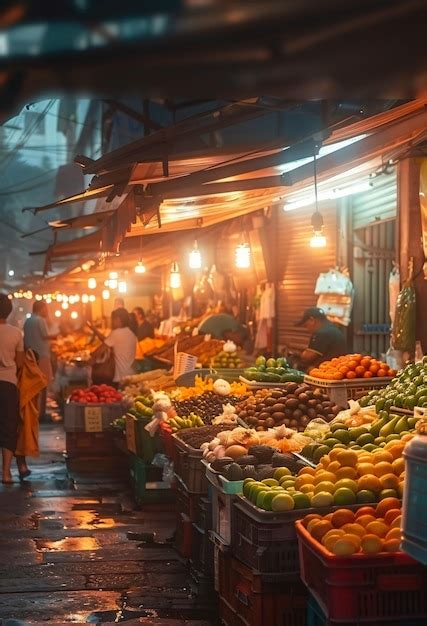 Um Belo Mercado De Rua Ao Pôr Do Sol Foto Grátis