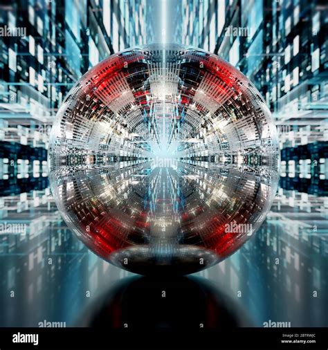 Futuristic Concept Of A Spherical Supercomputer Surrounded By Network