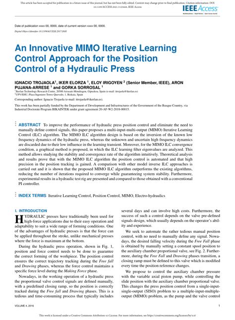 Pdf An Innovative Mimo Iterative Learning Control Approach For The Position Control Of A