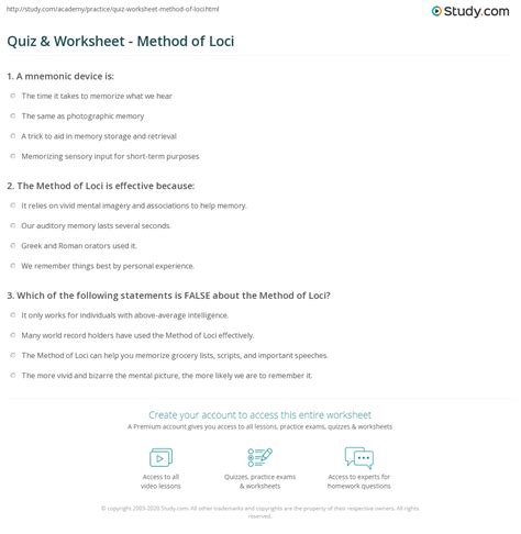 Quiz And Worksheet Method Of Loci