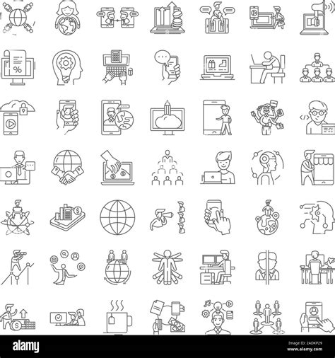 Networking People Linear Icons Signs Symbols Vector Line Illustration Set Stock Vector Image