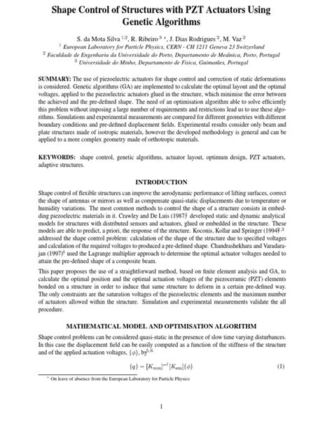Shape Control Of Structures With Pzt Actuators Using Genetic Algorithms Pdf Piezoelectricity