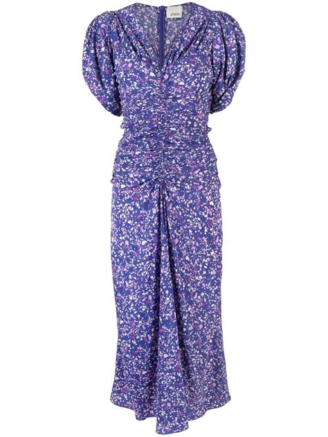 Isabel Marant Lilia Print Silk Midi Dress In Blau Modesens