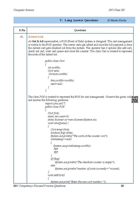 ISC Competency Based Questions Computer Science Class Competency Practice Questions AglaSem