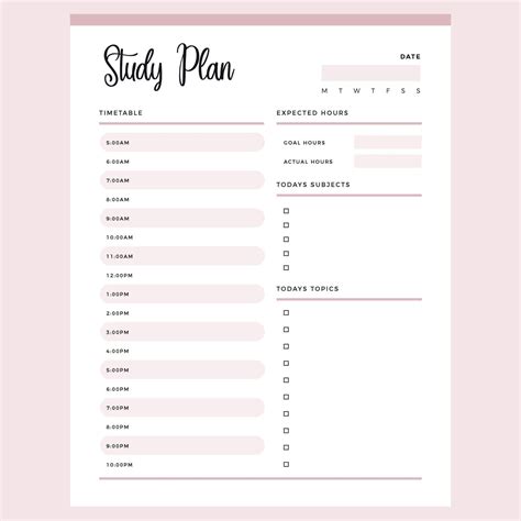 Printable Study Planner Study Planner Printable Study Planner