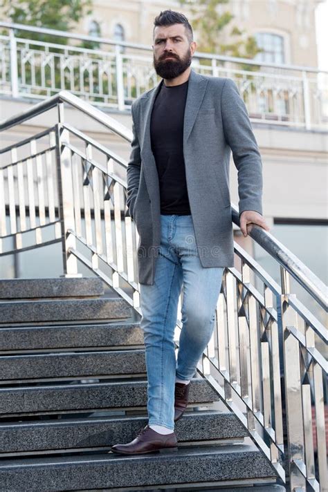 Just Professional Enough Business Man Bearded Man Stand On Stairs