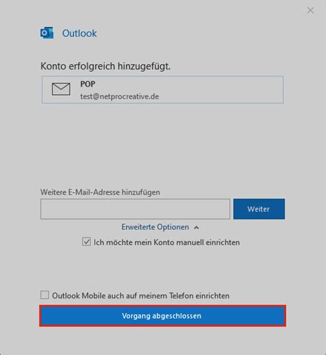 Outlook Neues E Mail Konto Hinzufügen Netprocreative Support Center