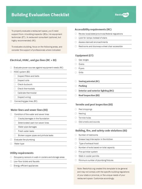 Building Evaluation Checklist Accessibility Requirements Rc Pdf