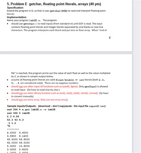 Solved 5 Problem E Getchar Floating Point Literals Arrays