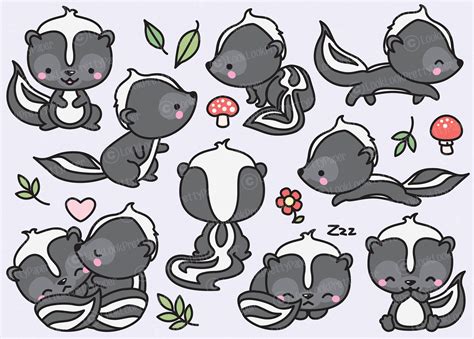 Premium Vector Clipart Kawaii Skunks Cute Skunks Clipart Set High