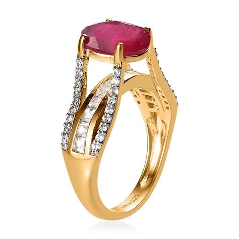Buy Niassa Ruby Ring White Topaz Accent Ring Vermeil Yellow Gold Over Sterling Silver Ring 4