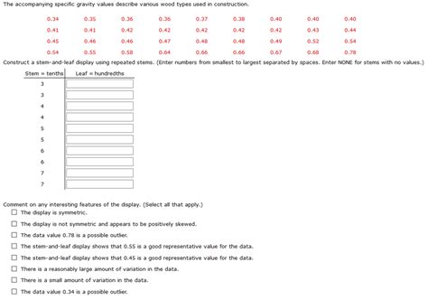 solved the accompanying specific gravity values describe