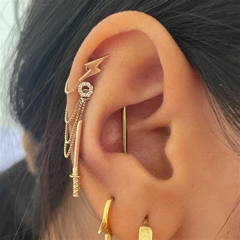 14k Solid Gold Threadless Dangle Hidden Helix Earrings Cartilage Piercing Rook Earring Conch