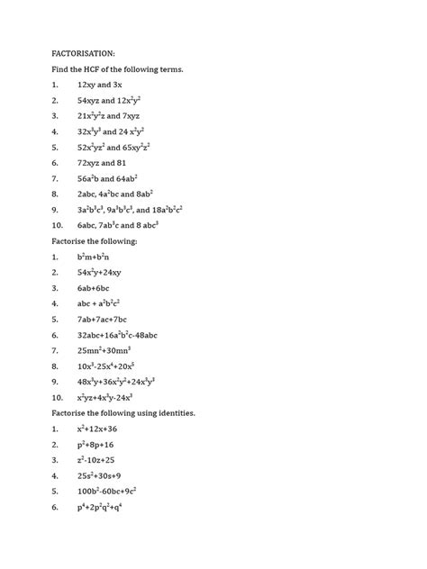 Factorisation Pdf Factorization Algebra