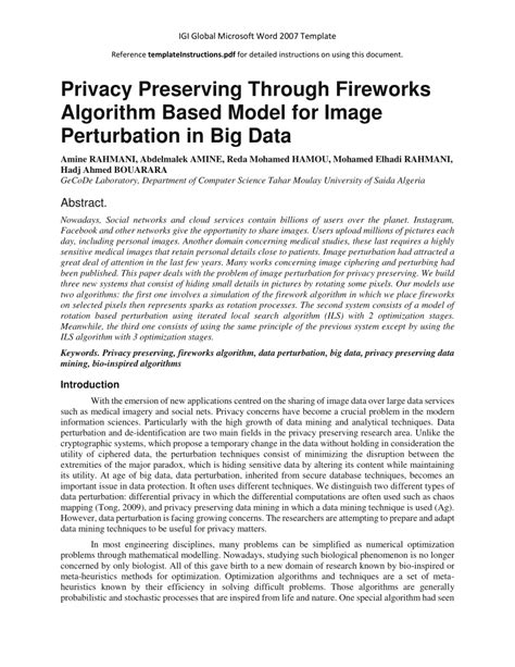 Pdf Privacy Preserving Through Fireworks Algorithm Based Model For Image Perturbation In Big Data