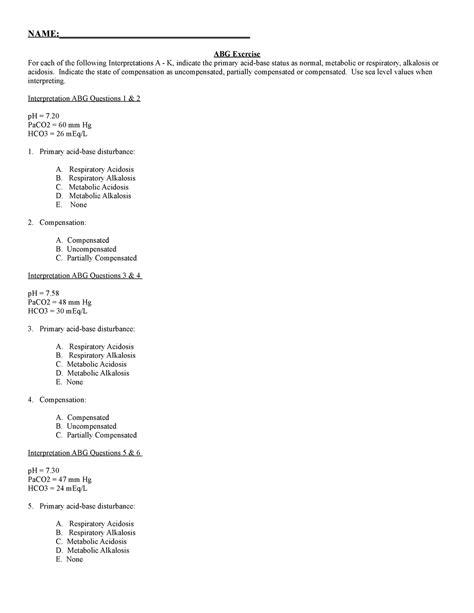 Abg Exercise Su17 Worksheet Name Abg Exercise For