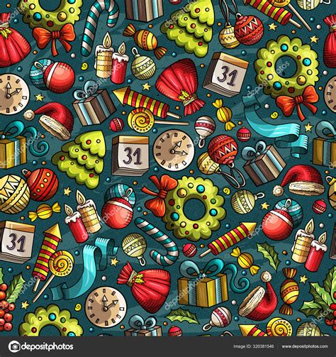 Cartoon Cute Hand Drawn Xmass Seamless Pattern Stock Illustration By ©3dsparrow 320381546