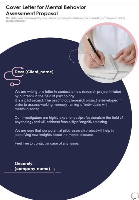 Cover Letter For Mental Behavior Assessment Proposal One Pager Sample