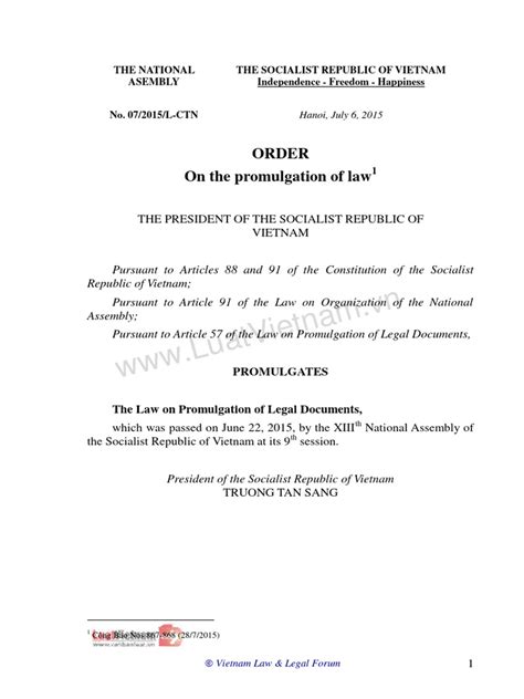 Chapter 1 Law Promulgation Of Legislative Documents 2015 Pdf
