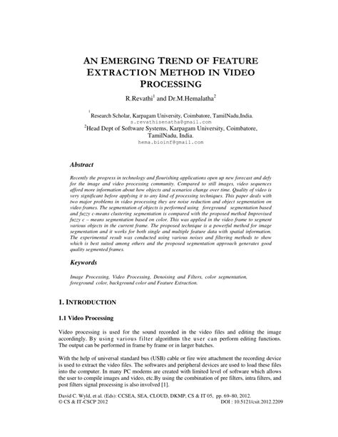 Pdf An Emerging Trend Of Feature Extraction Method In Video Processing