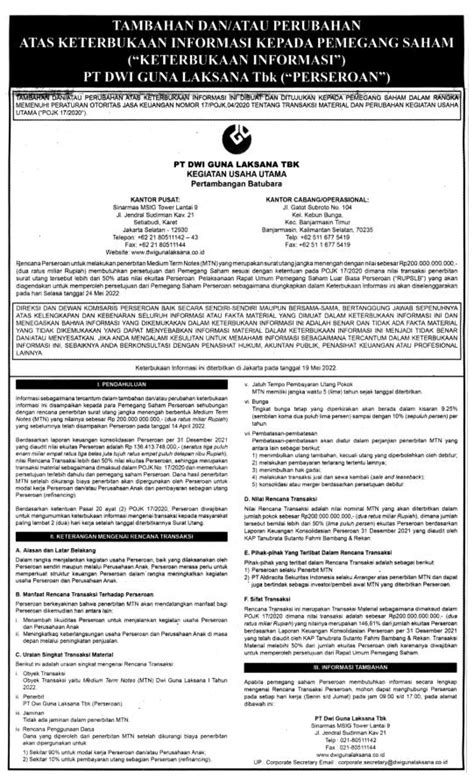 Prospektus Dwi Guna Laksana Tbk Dwgl 19 Mei 2022 Dataindonesia Id