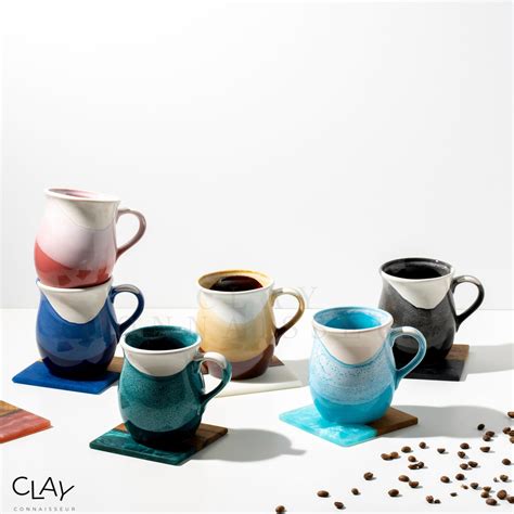 Ceramic Mugs And Solid Oak Wood Coasters • Handmade Pottery Cup