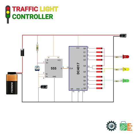 diy traffic light circuit for sequentially turning red yellow and