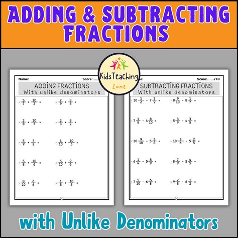 Add Subtract Multiply And Divide Fractions Worksheets With Unlike