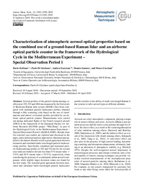 Pdf Characterization Of Atmospheric Aerosol Optical Properties Based On The Combined Use Of A