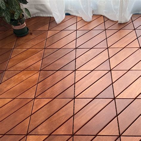 Solid Wood Deck Flooring Tiles Interlocking With Slip Resistant Clearhalo