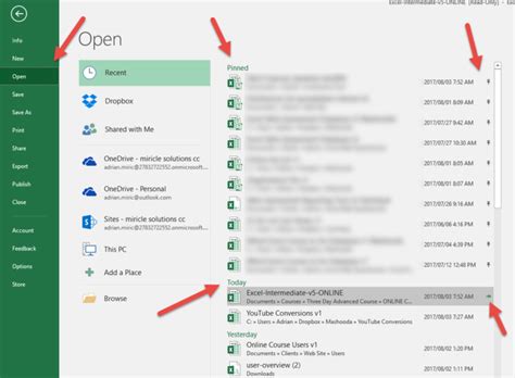 tip opening frequent files online excel za