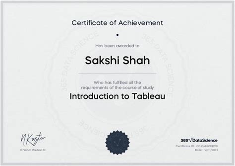 Certified In Tableau From 365 Data Science Sakshi Shah Posted On The