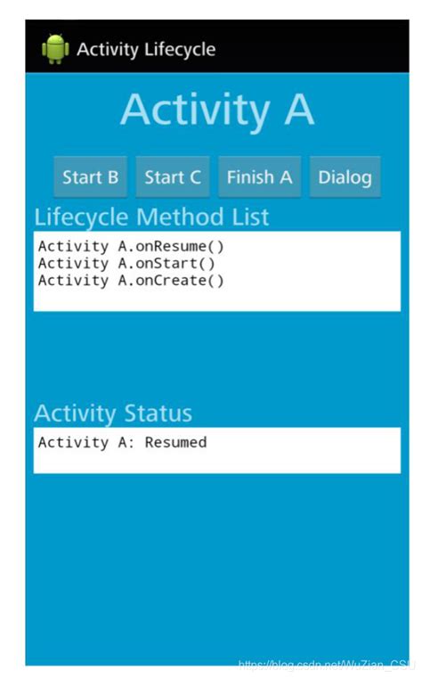 android实验二：activity的生命周期 设计如下界面 包括四个按钮 两个文本框。单击对应按钮可以启动对应activity。假 csdn博客