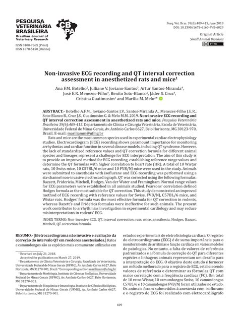 Pdf Non Invasive Ecg Recording And Qt Interval Correction Assessment In Anesthetized Rats And Mice