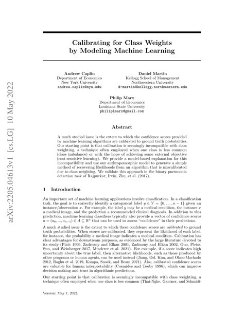 Pdf Calibrating For Class Weights By Modeling Machine Learning