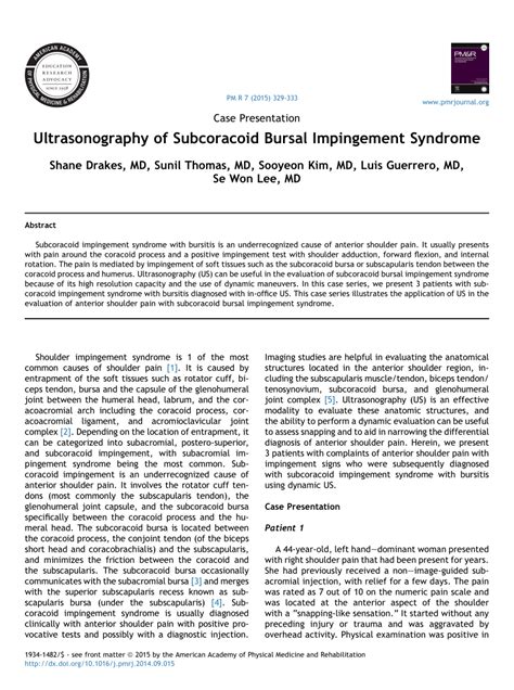 Pdf Ultrasonography Of Subcoracoid Impingement Syndrome With Bursitis