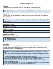 Ecology Project Experiment Impact Of Species Interaction Course Hero