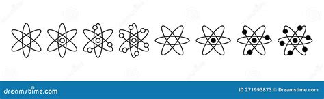 Set Of Atom Icons With Colored Versions Black Silhouettes Black