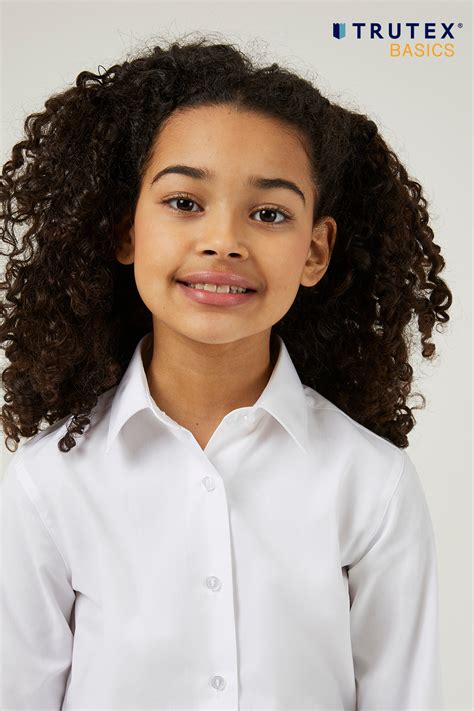 Trutex Basics Girls Regular Fit Long Sleeve Blouses 3 Pack White Winterbottoms Shirts