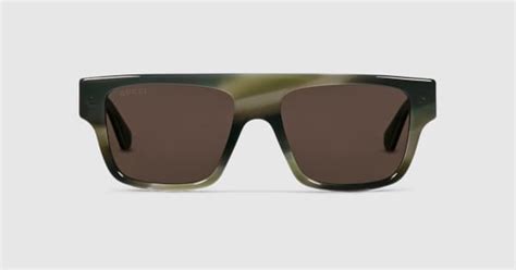 Rectangular Frame Sunglasses In Striped Green Tortoiseshell Gucci® Us