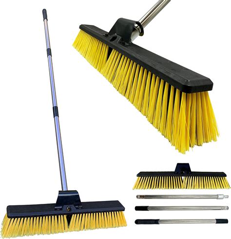 Balai De Jardin Robuste Avec Brosse Rigide Et Manche En Métal Pour