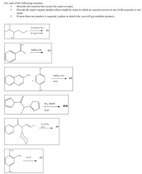 For Each Of The Following Reactions Describe The