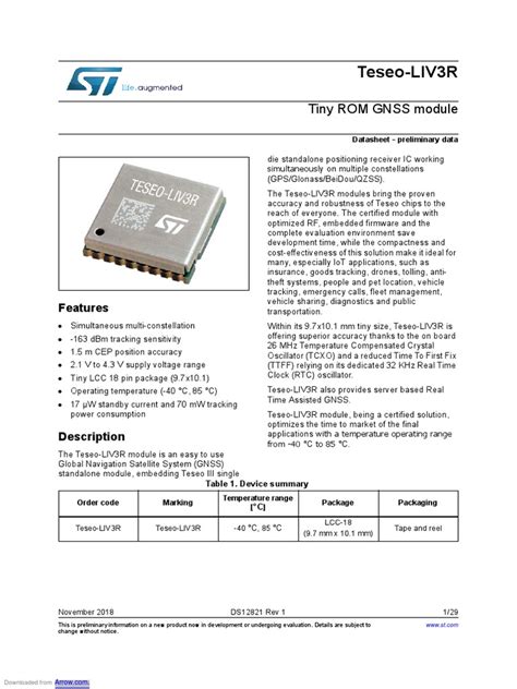 Teseo Liv3r Tiny Rom Gnss Module Pdf Global Positioning System Electronics