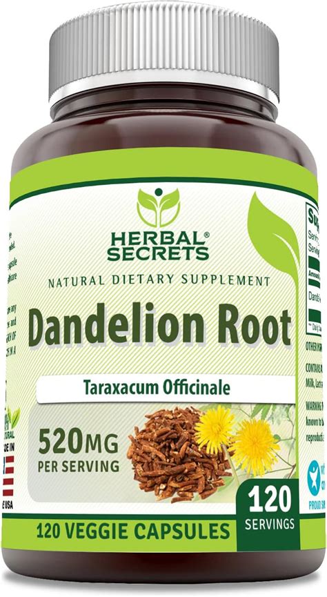 Herbal Secrets Dandelion Root Supplement 520 Mg 120