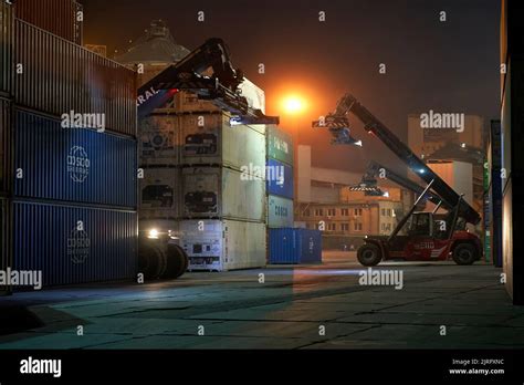 Odessa Ukraine Sirca 2019 Operation Of Container Terminal At Night Odessa Ukraine Sirca 2019 Operation Of Container Terminal At Night